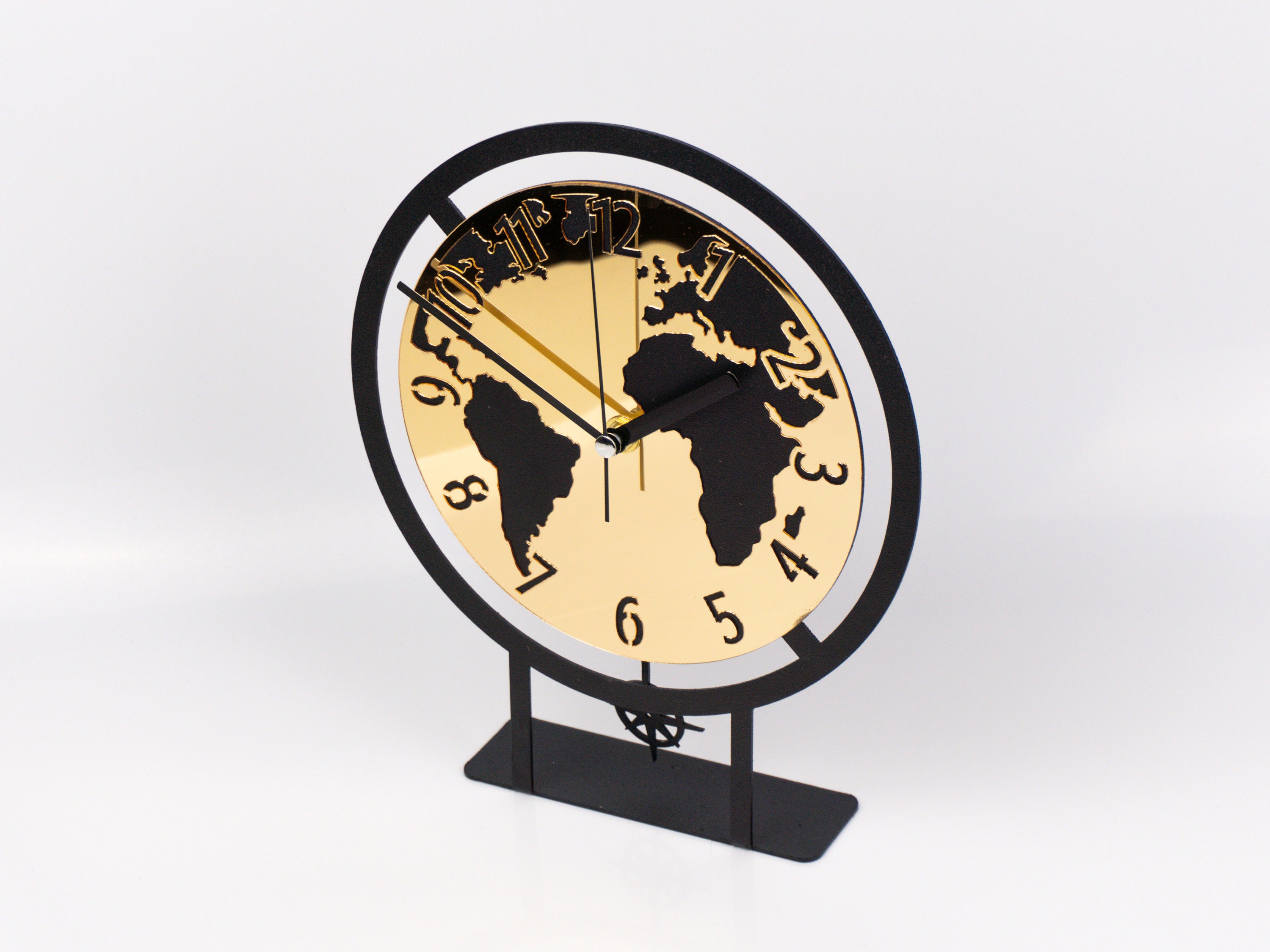 World Map Mirror Table Clock Classic Small Round Clock - Etsy