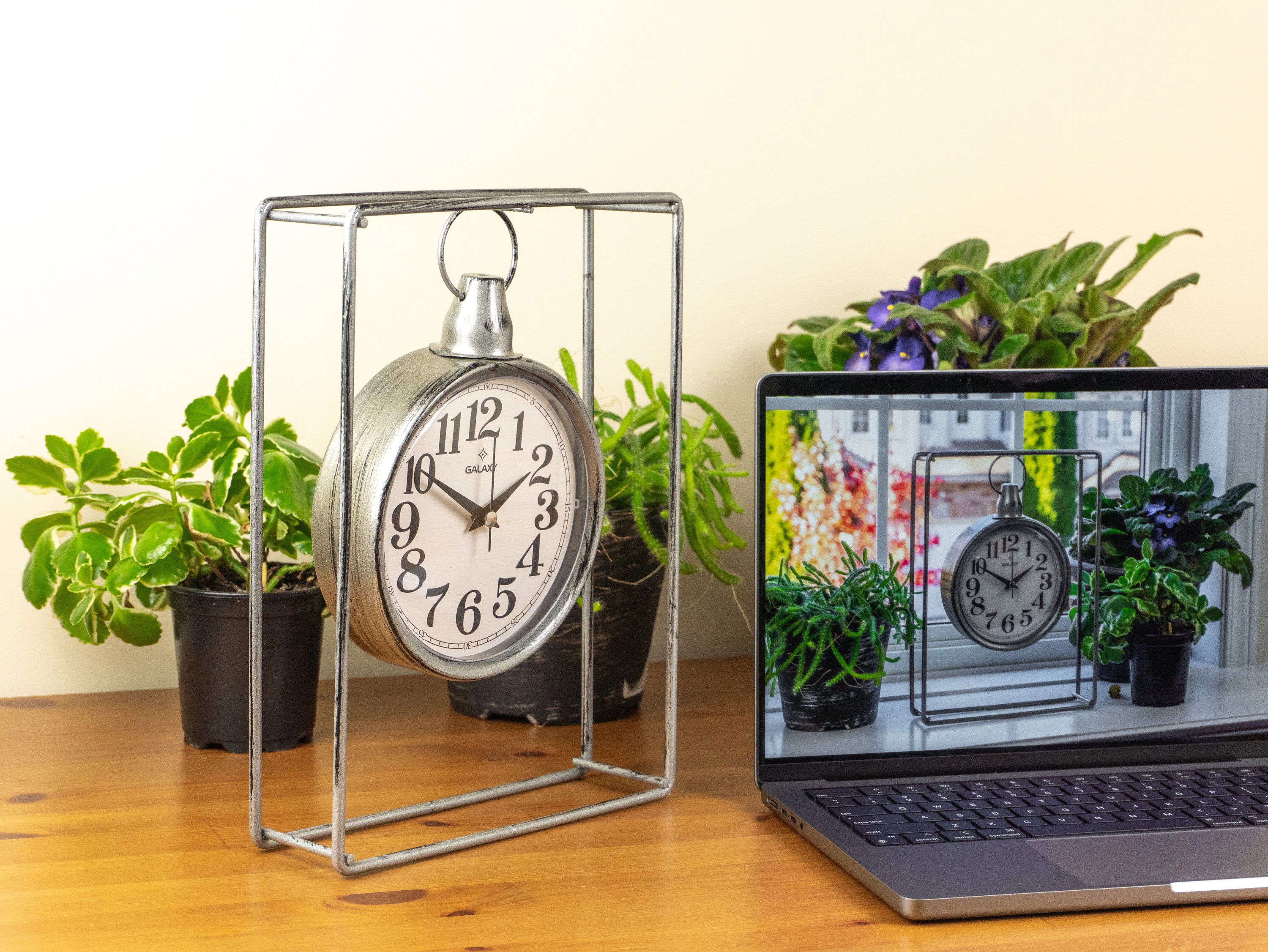 Silver Desk Clock, Table Clock, Classic Small Round Clock With ...