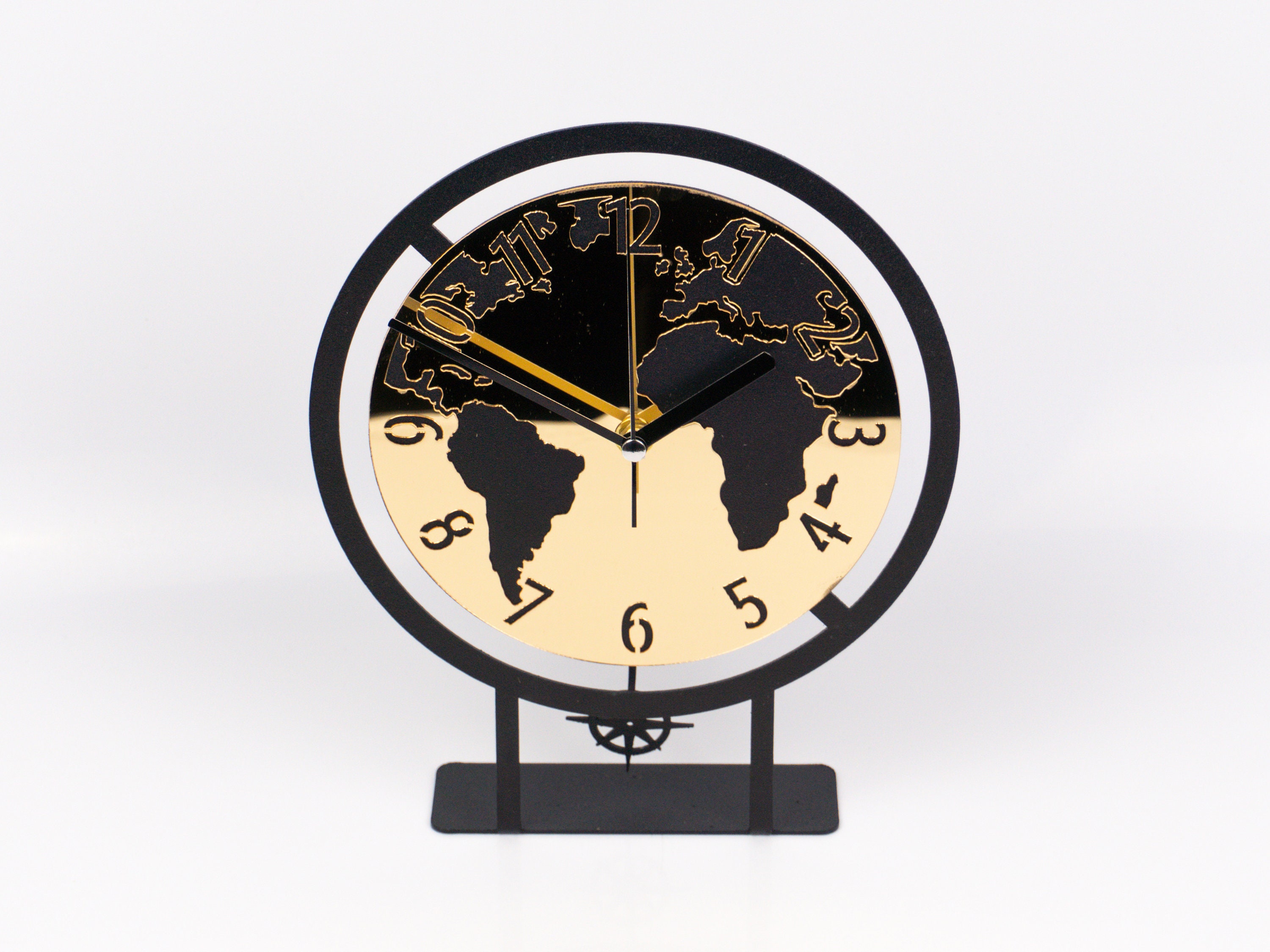 World Map Mirror Table Clock Classic Small Round Clock - Etsy