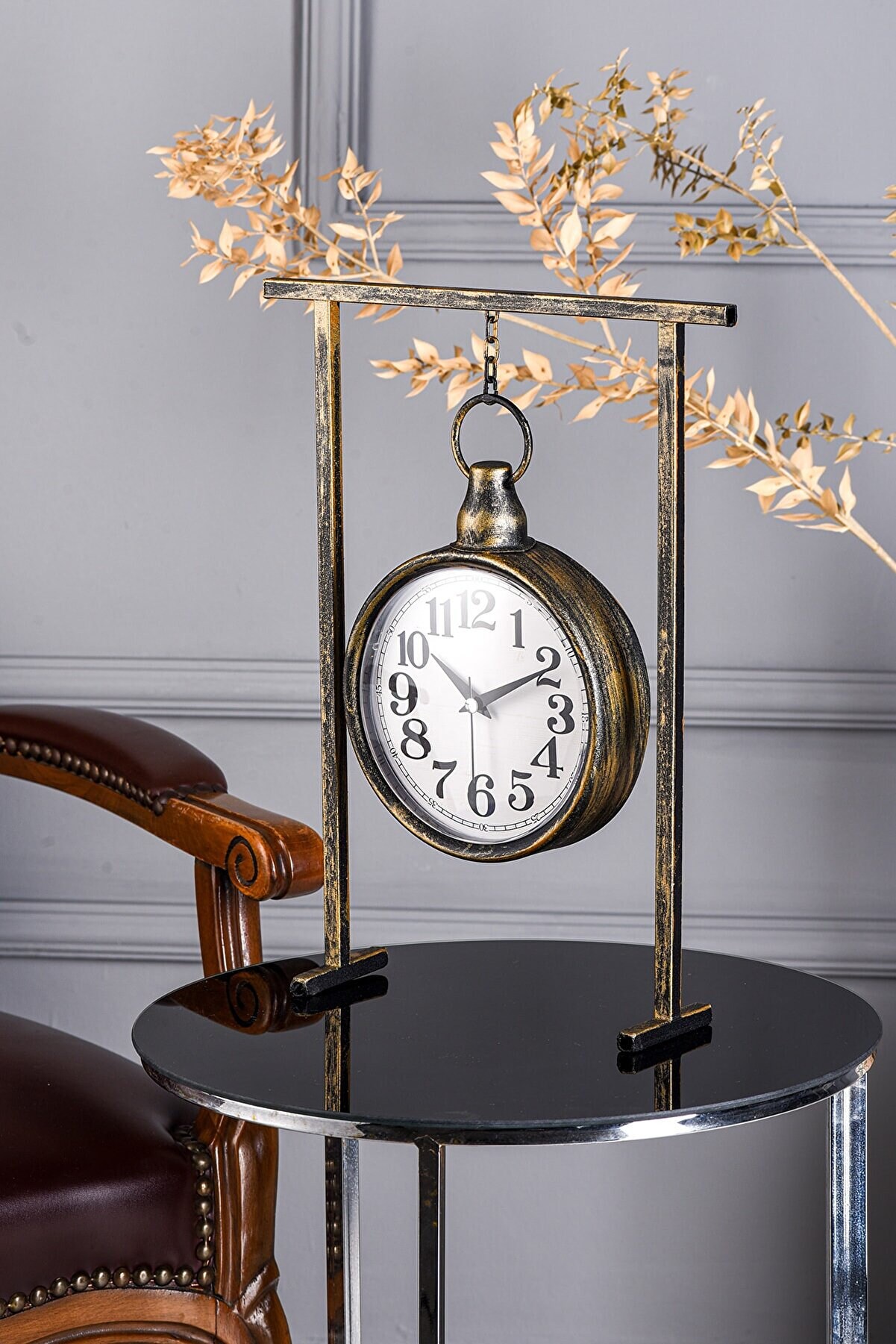 Black & Gold Desk Clock, Table Clock, Classic Small Round Clock With ...