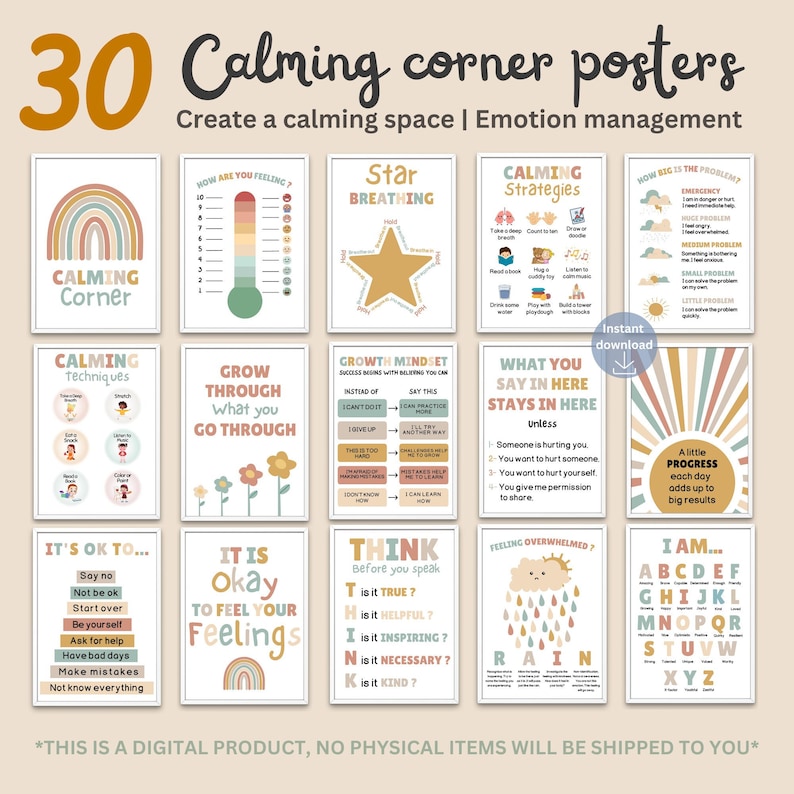 30 Boho Calming Corner Posters Printable for Toddler, Calm Corner Sign ...