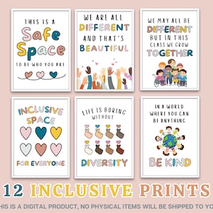 12 Inclusion Posters, Inclusive Classroom Decor Poster, Safe Space Sign ...