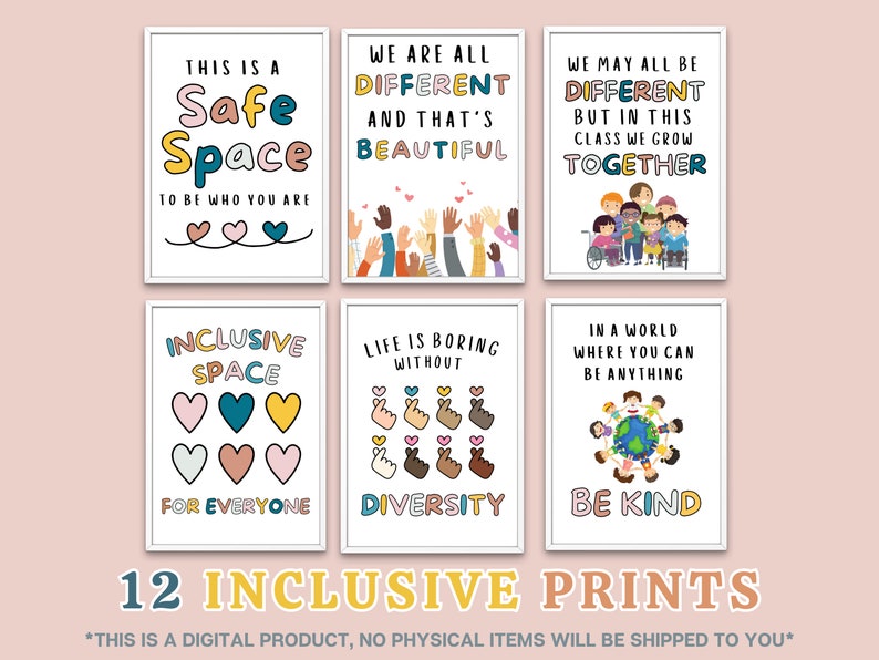 12 Inclusion Posters, Inclusive Classroom Decor Poster, Safe Space Sign ...