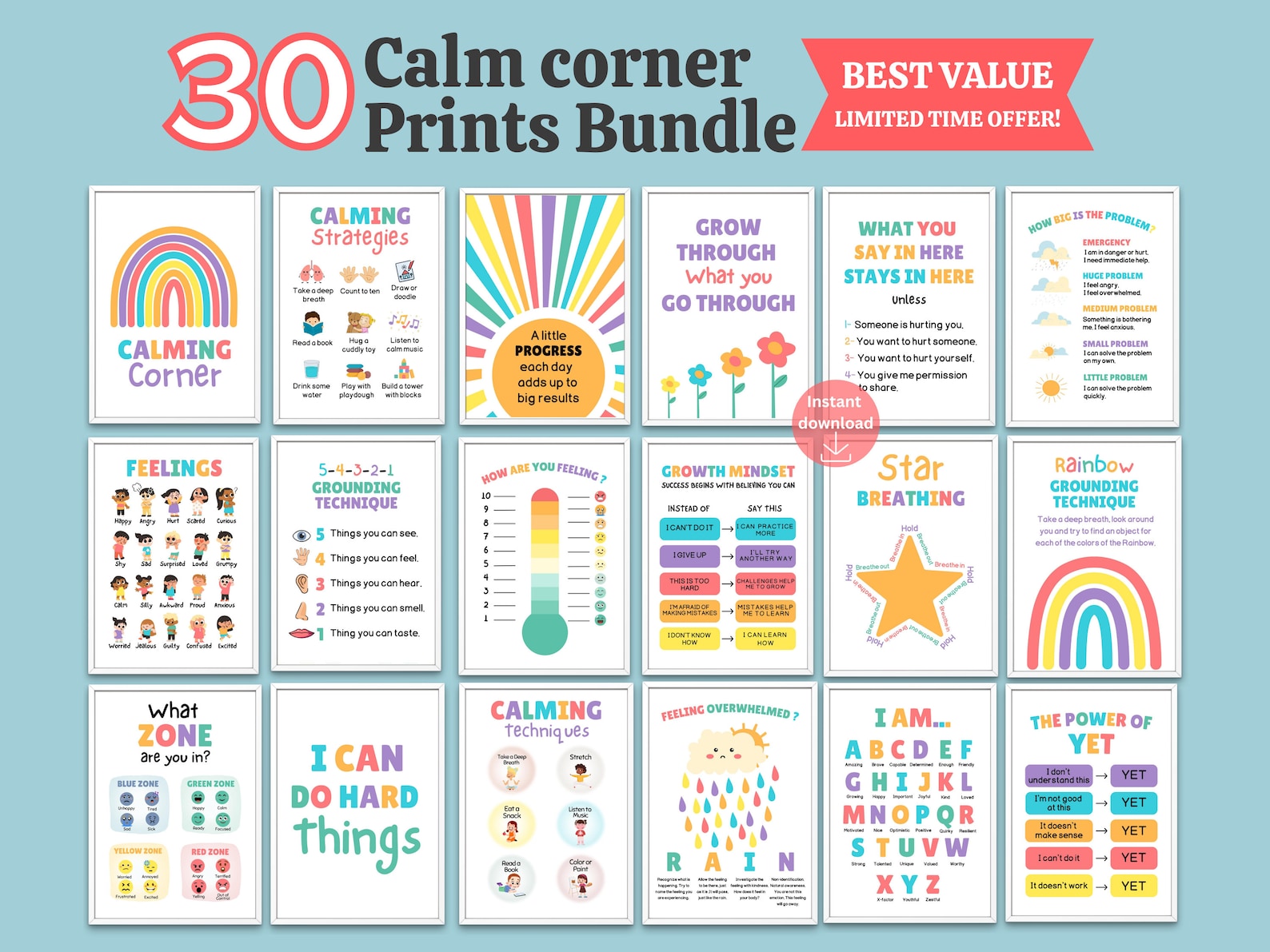 30 Calming Corner Posters Printable, Calm Corner Sign, Calm Down Corner ...