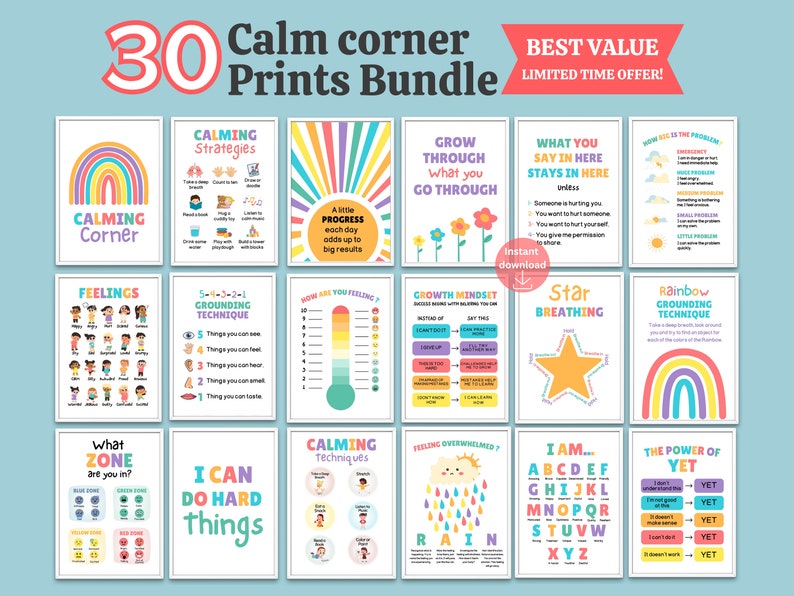 30 Calming Corner Posters Printable, Calm Corner Sign, Calm Down Corner ...