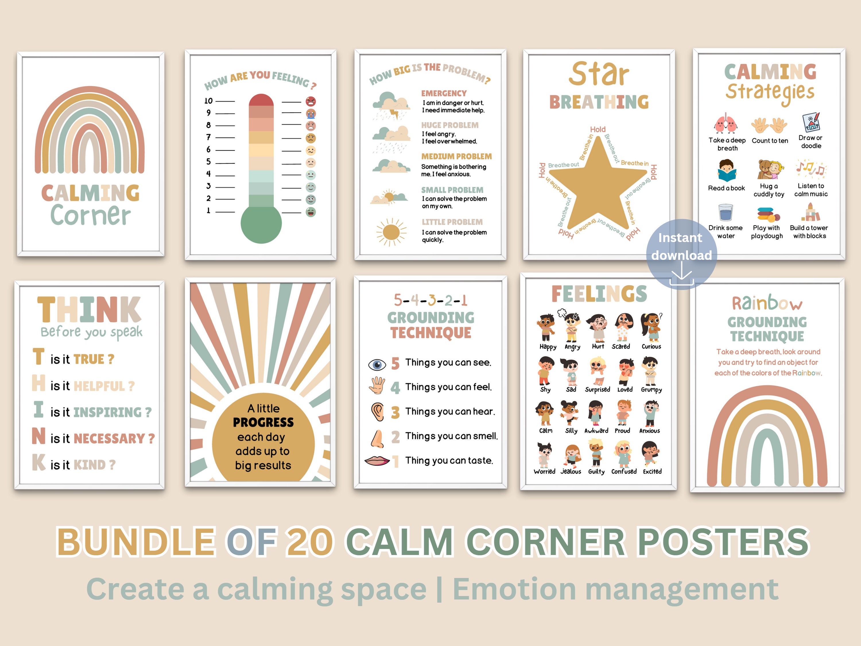 20 Calming Corner Posters Printable, Calm Corner Sign, Boho Calming ...