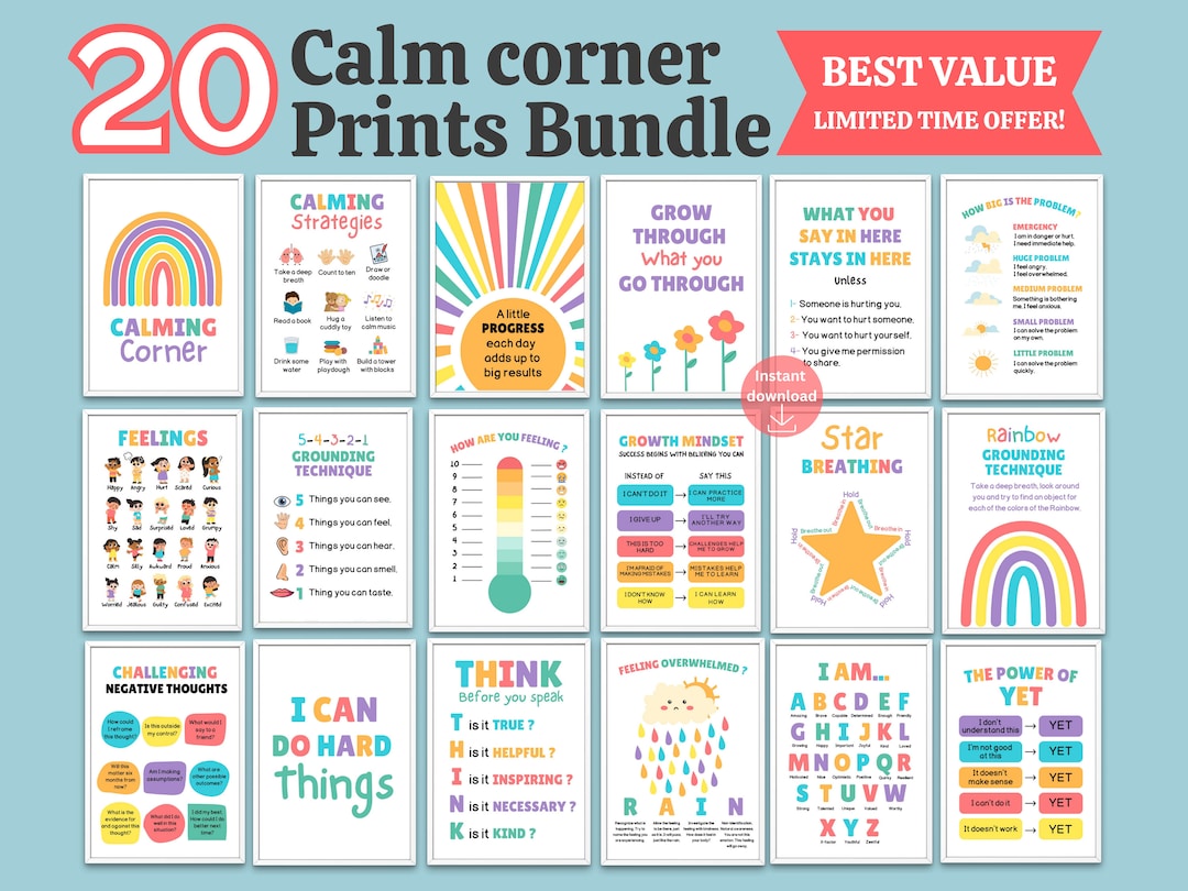 20 Calming Corner Posters Printable, Calm Corner Sign, Calm Down Corner ...