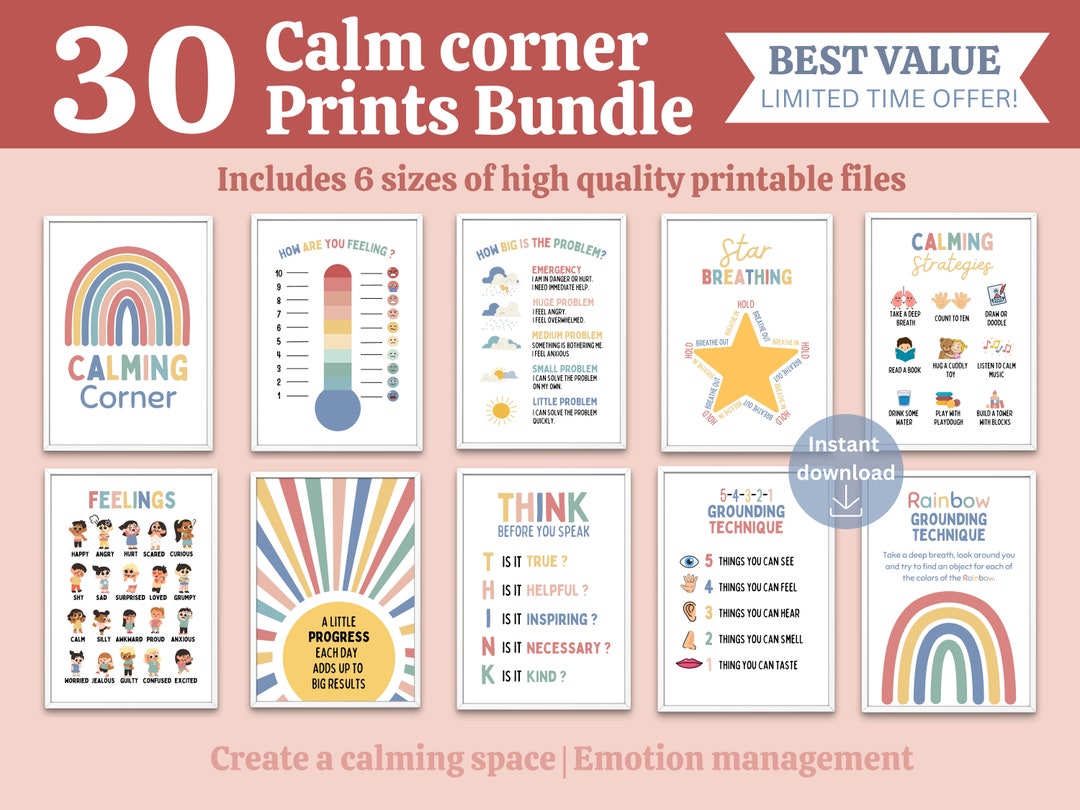 30 Calm Down Corner Posters Printable, Calm Corner Sign, Boho Calming ...