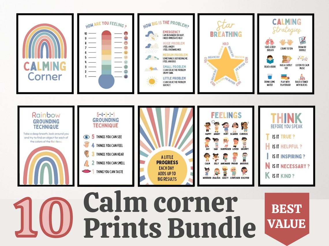 10 Calm Down Corner Posters Sign Kit Calming Decor Print Counselor ...
