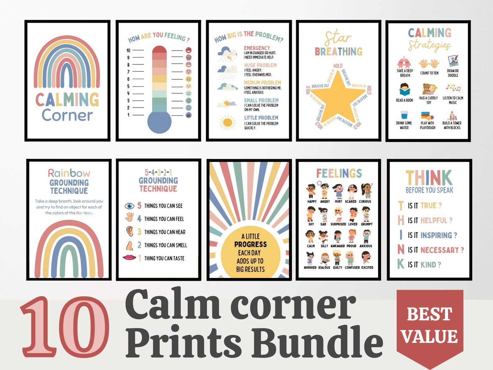 10 Calm Down Corner Posters Sign Kit Calming Decor Print Counselor ...