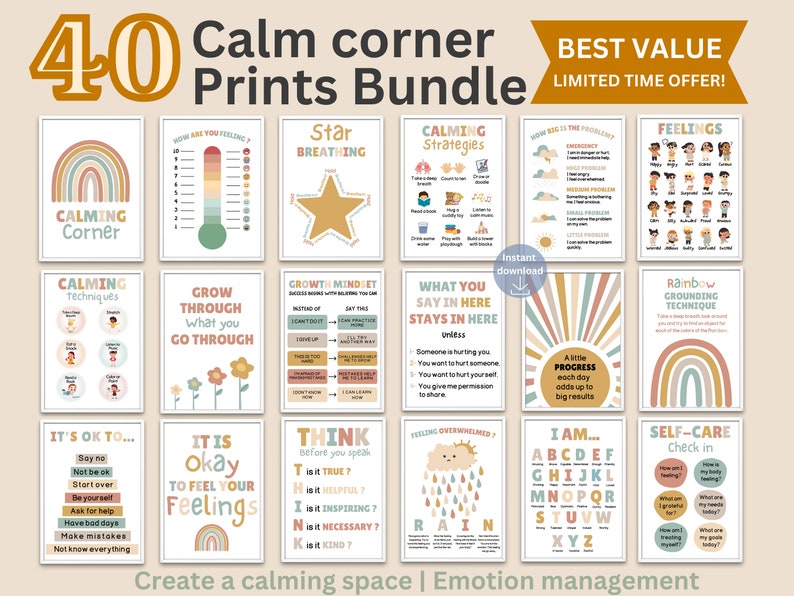 40 Boho Calming Corner Posters Printable Calm Corner Sign - Etsy