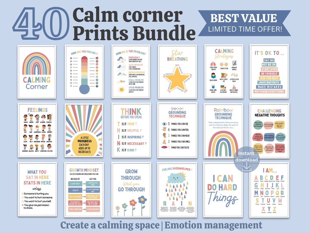 Set of 40 Calming Corner Posters, Classroom Decor for Self-regulation ...