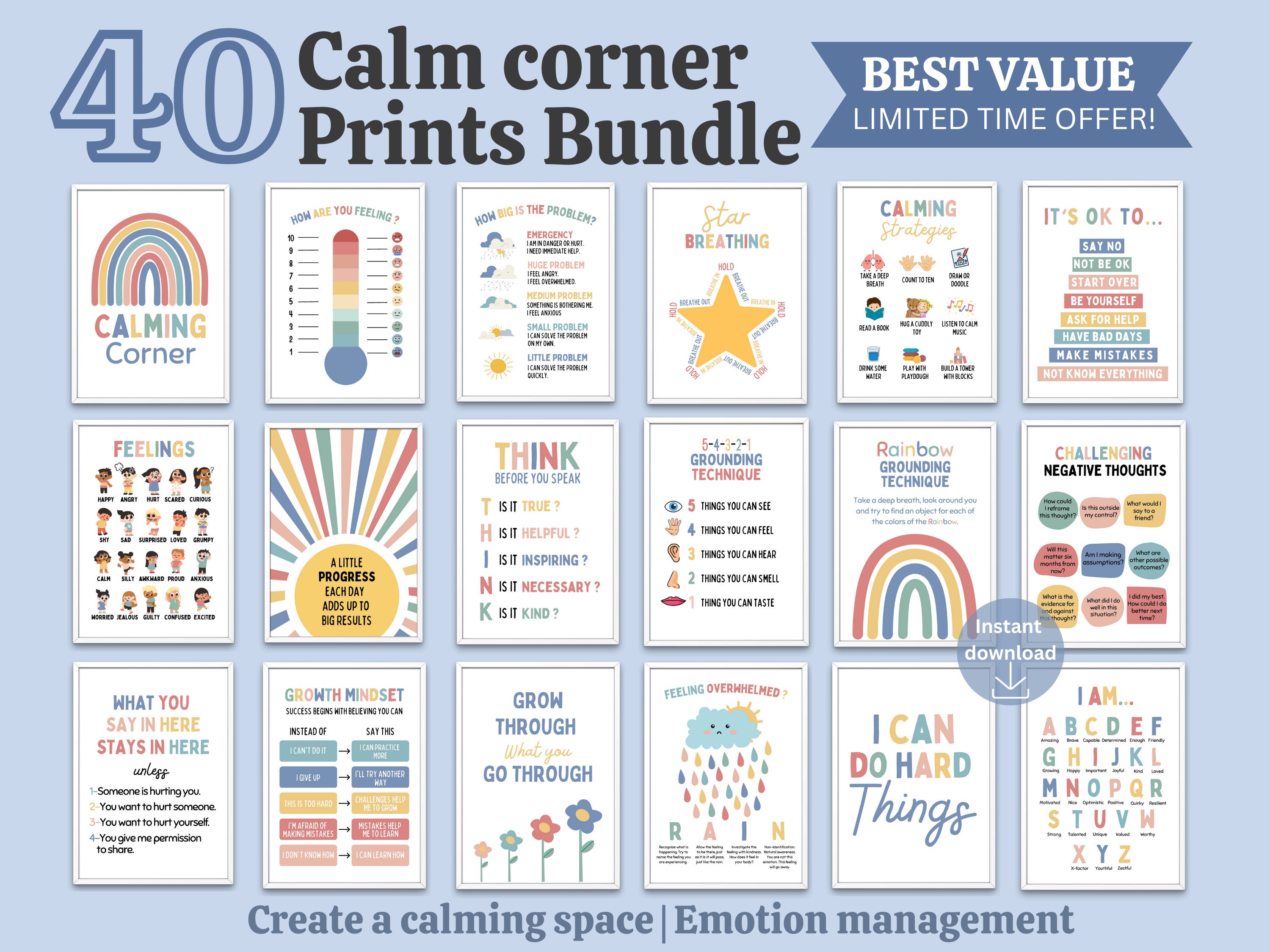Set of 40 Calming Corner Posters, Classroom Decor for Self-regulation ...