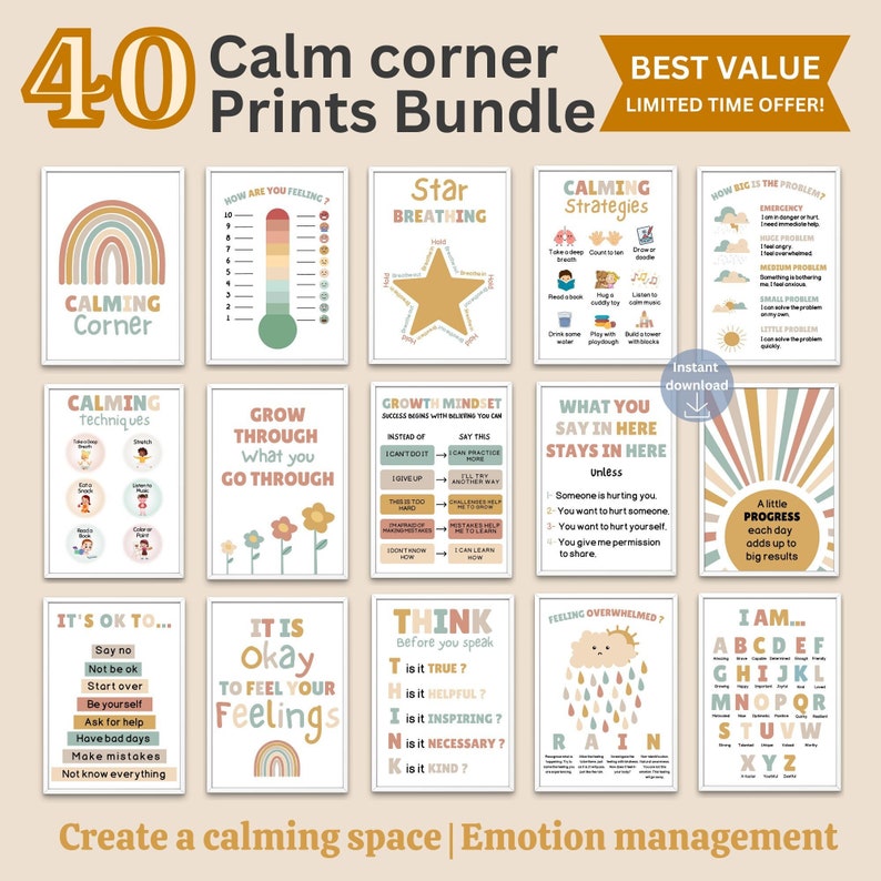 40 Boho Calming Corner Posters Printable, Calm Corner Sign, Calming ...