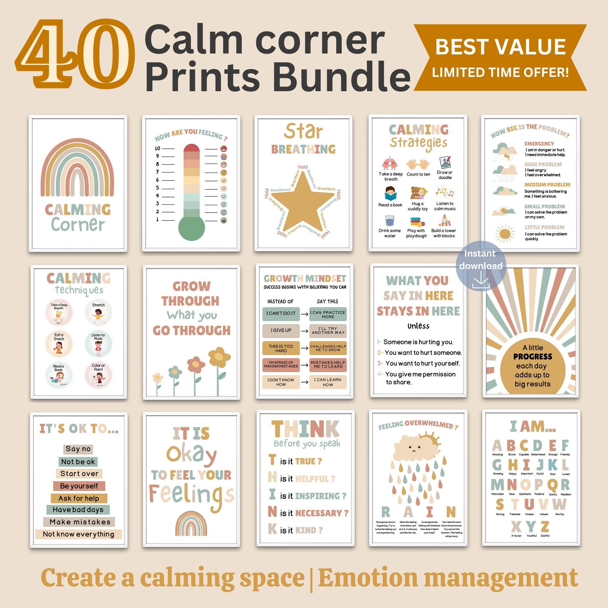 40 Boho Calming Corner Posters Printable Calm Corner Sign - Etsy