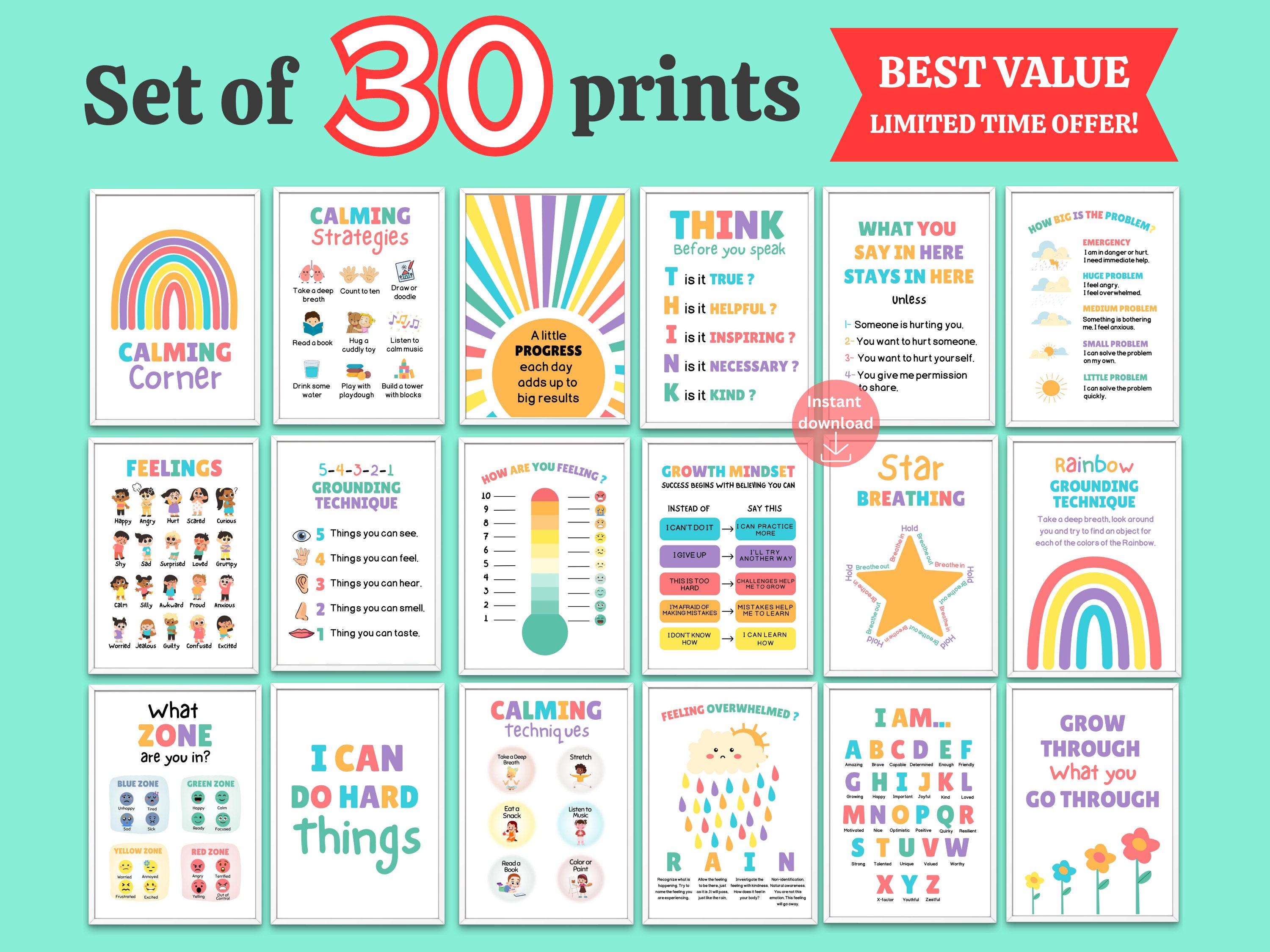 30 Calm Down Corner Posters Printable, Calm Corner Sign, Boho Calming ...