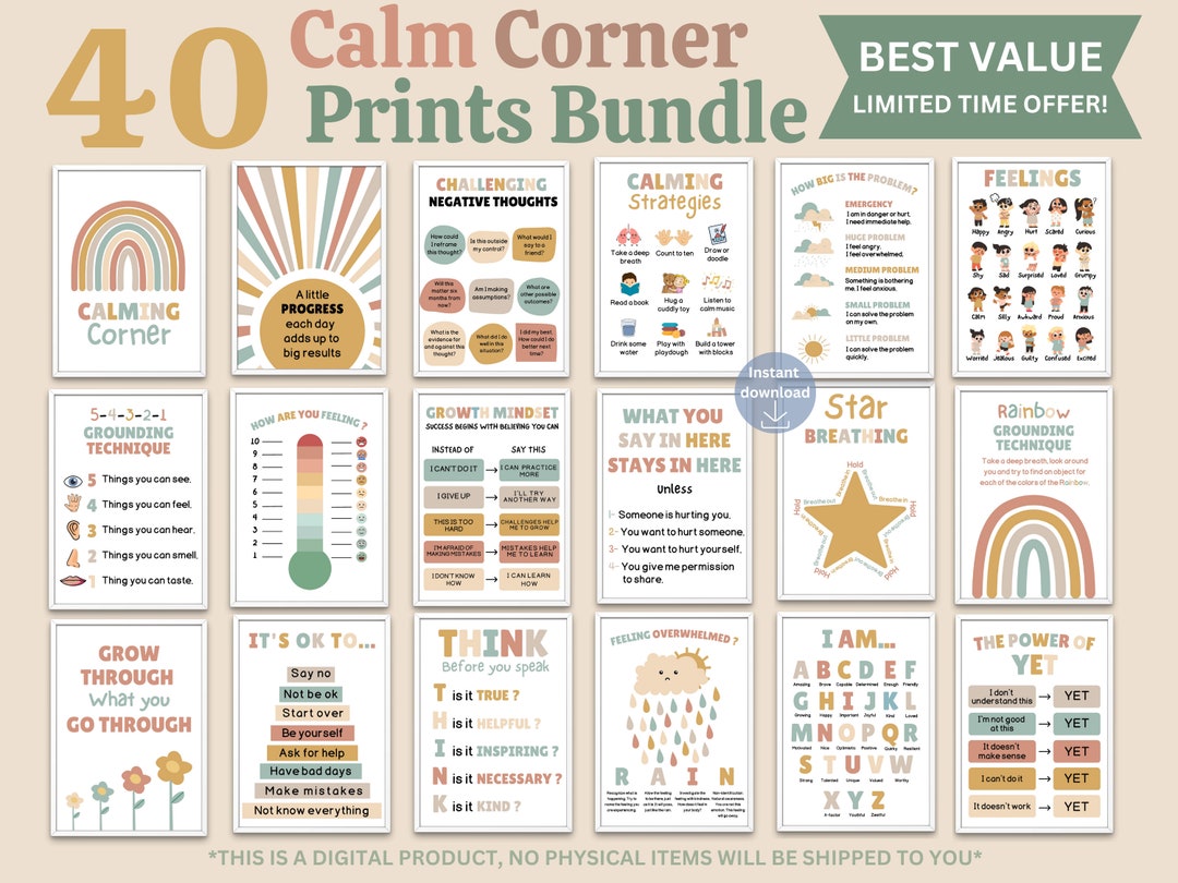 40 Boho Calming Corner Posters Printable, Calm Corner Sign, Calming ...