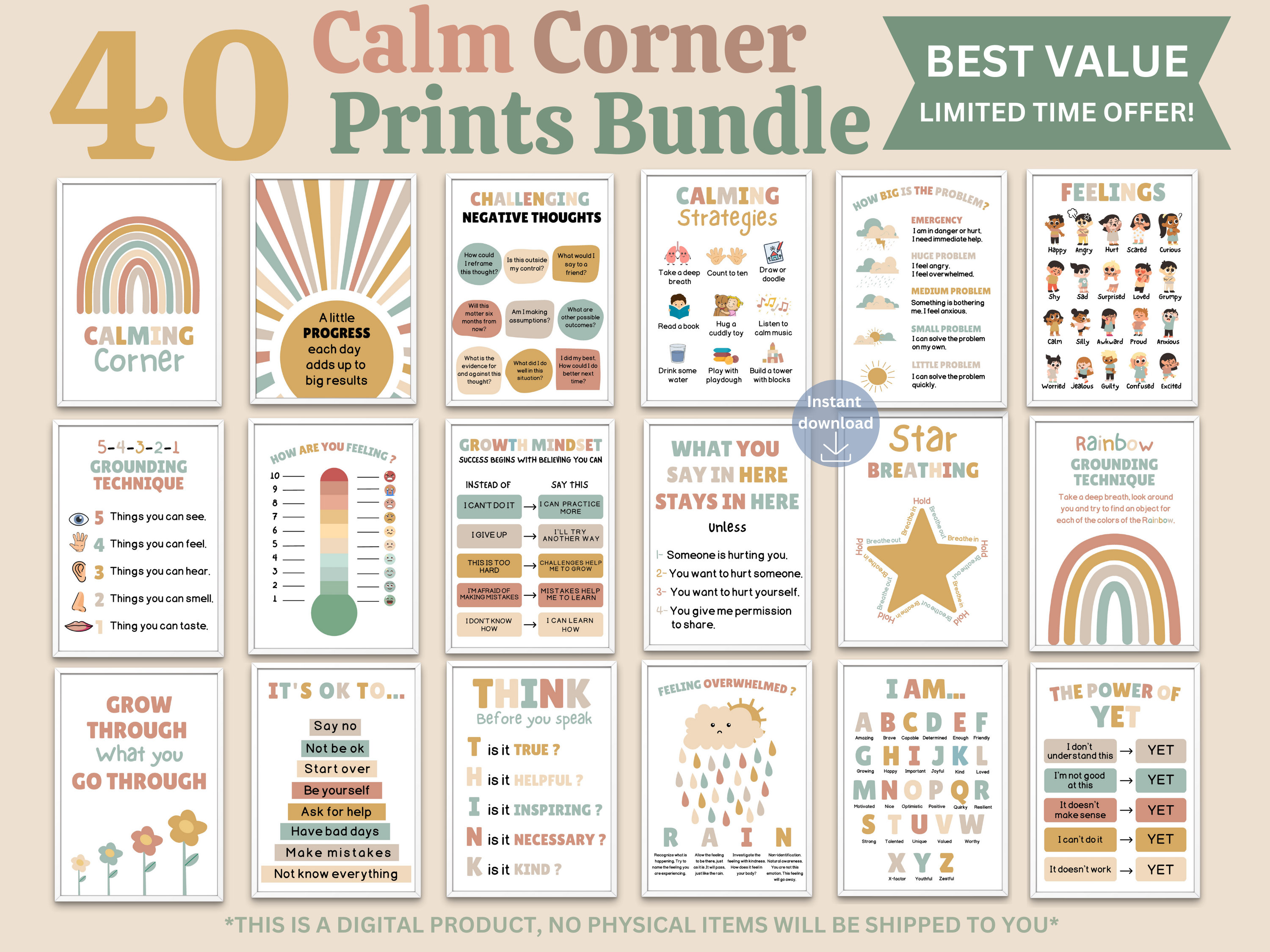 40 Boho Calming Corner Posters Printable, Calm Corner Sign, Calming ...