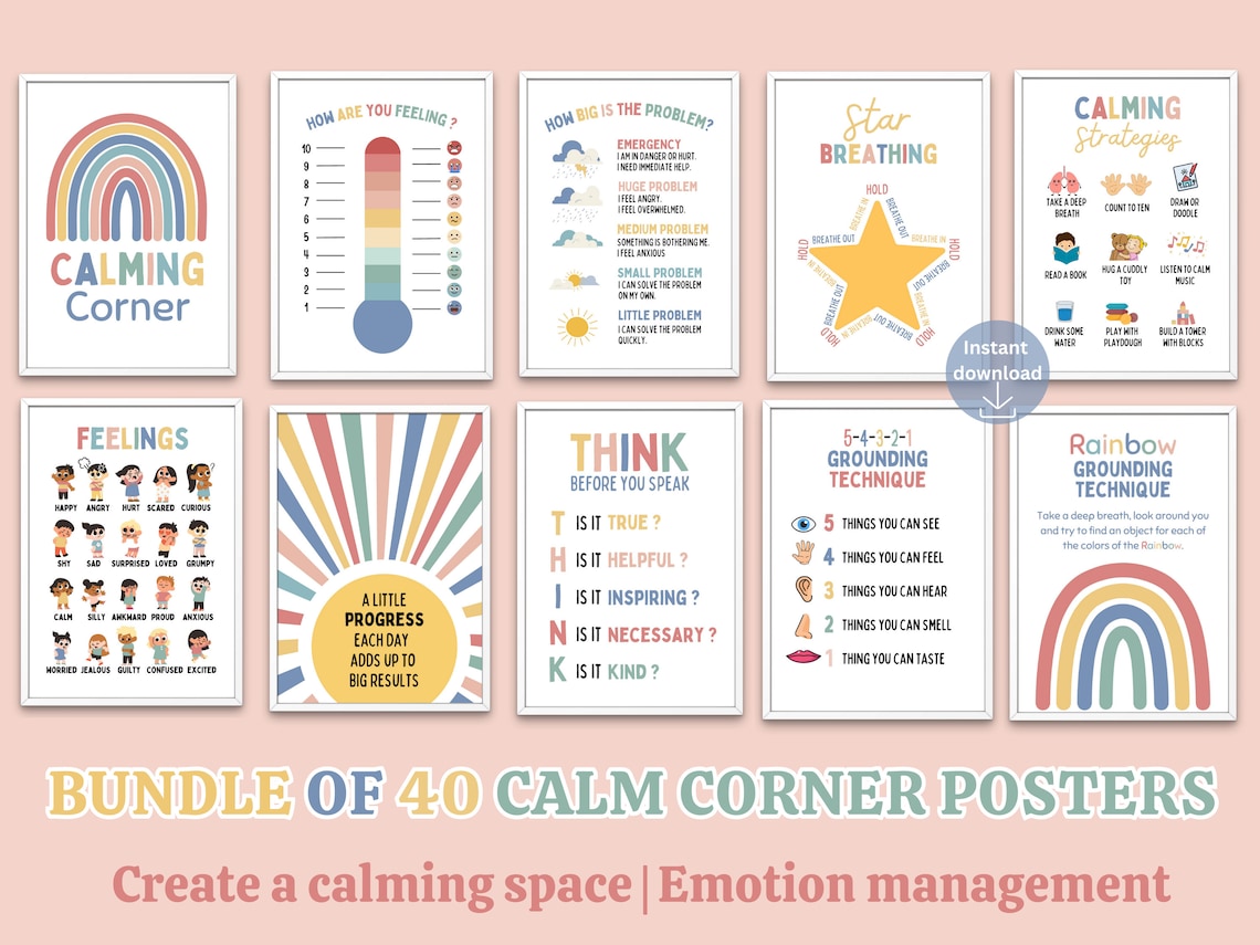 40 Calm Down Corner Posters Printable, Calming Classroom Posters, Calm ...