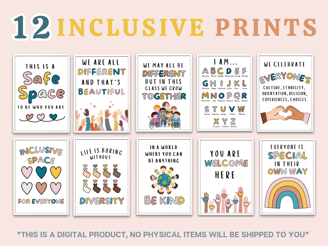 12 Inclusion Posters, Inclusive Classroom Decor Poster, Safe Space Sign ...