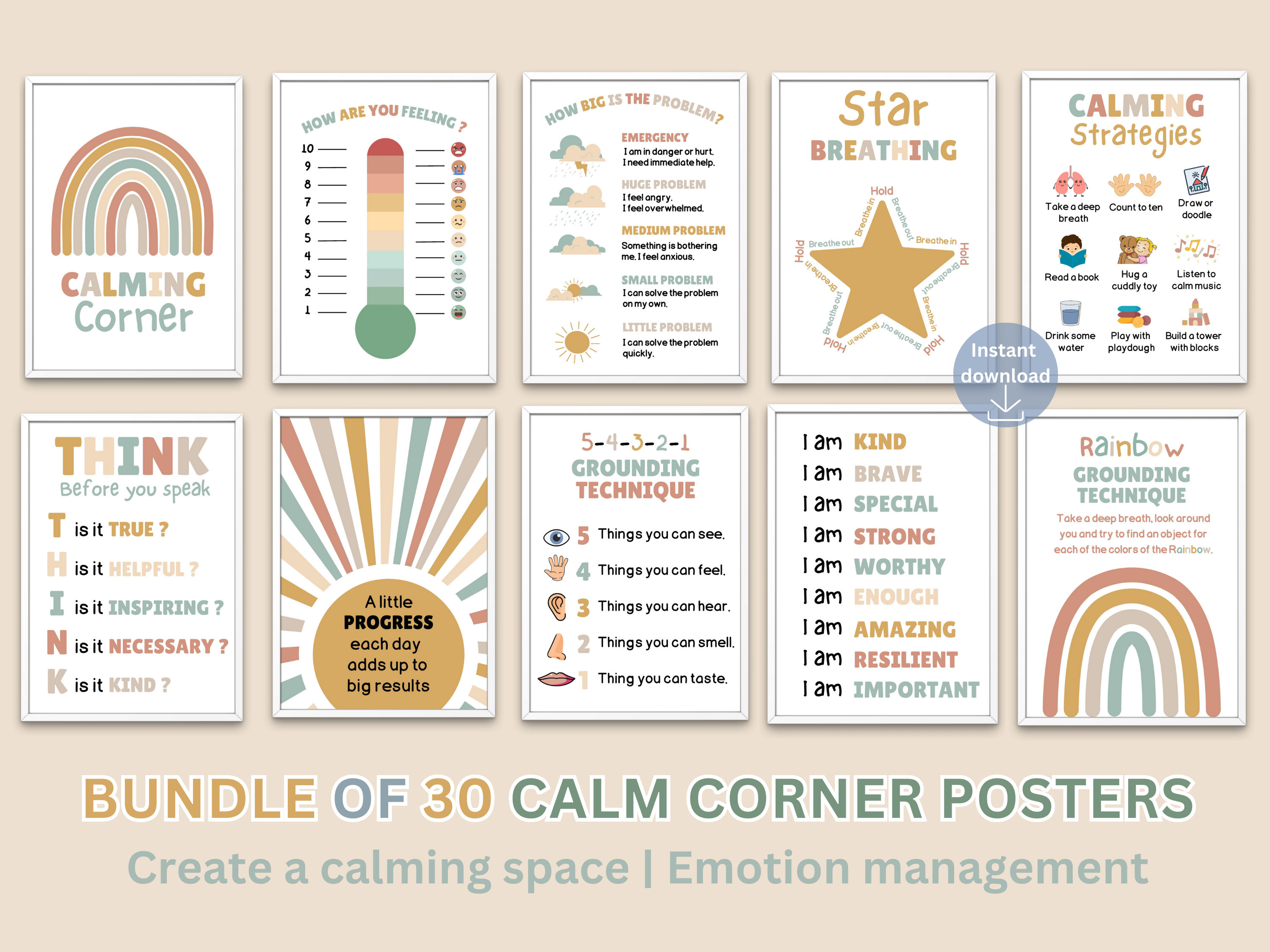 30 Boho Calming Corner Posters Printable, Calm Corner Sign, Calming ...