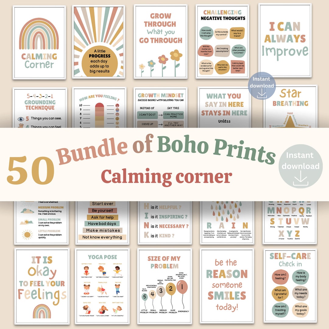 50 Boho Calming Corner Posters Printable, Calm Corner Sign, Calming ...