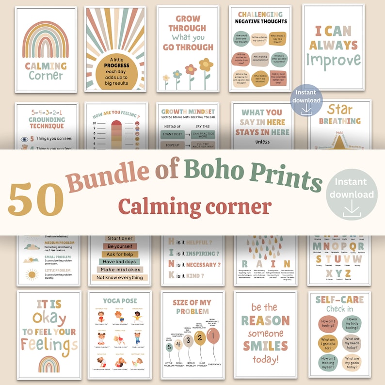 50 Boho Calming Corner Posters Printable, Calm Corner Sign, Calming ...