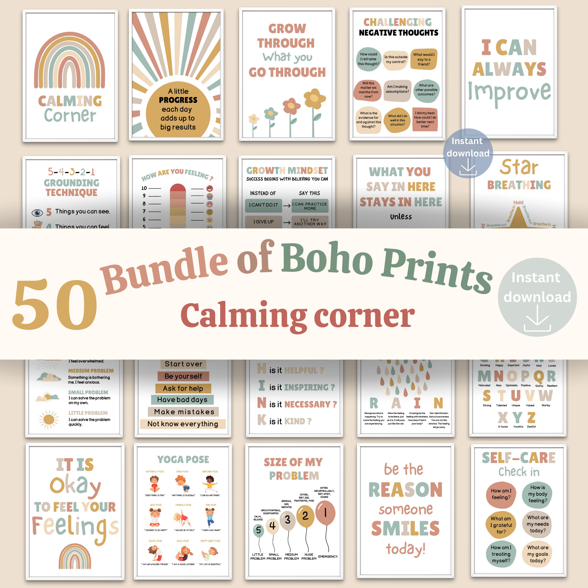 50 Boho Calming Corner Posters Printable, Calm Corner Sign, Calming ...