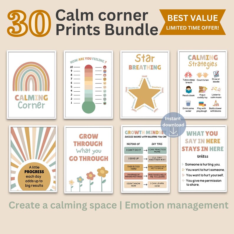 Set of 30 Calm Corner Poster Boho Calm Down Corner Posters Printable ...