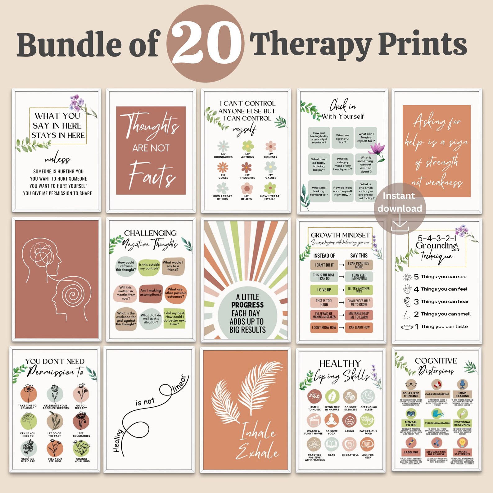 20 Mental Health Posters, Therapist Office Decor, School Counselor ...