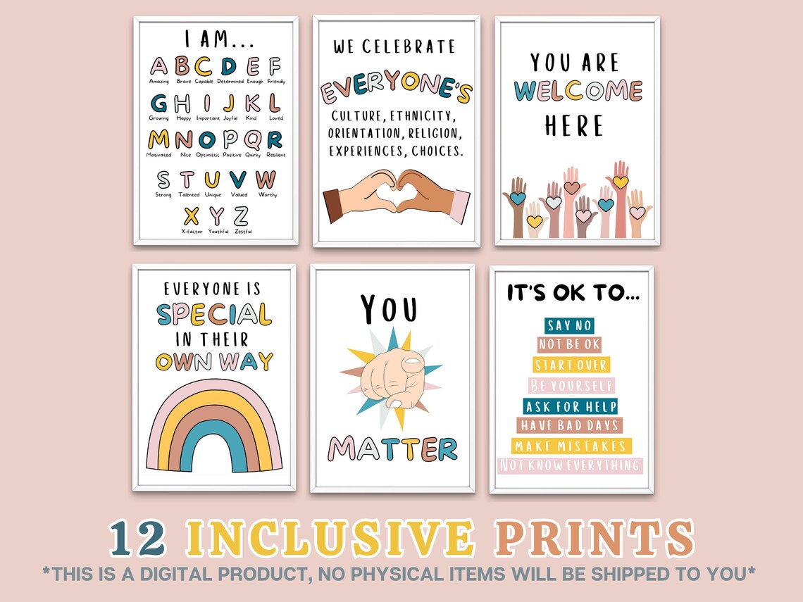 Set of 12 Inclusive Classroom Posters, School Counselor Office Decor ...