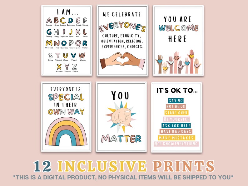 12 Inclusion Posters, Inclusive Classroom Decor Poster, Safe Space Sign ...