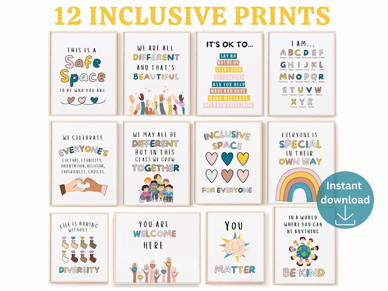 12 Inclusion Posters, Inclusive Classroom Decor Poster, Safe Space Sign ...
