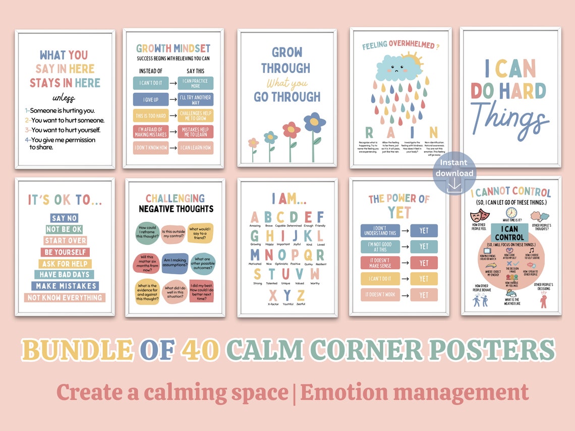 40 Calm Down Corner Posters Printable, Calming Classroom Posters, Calm ...
