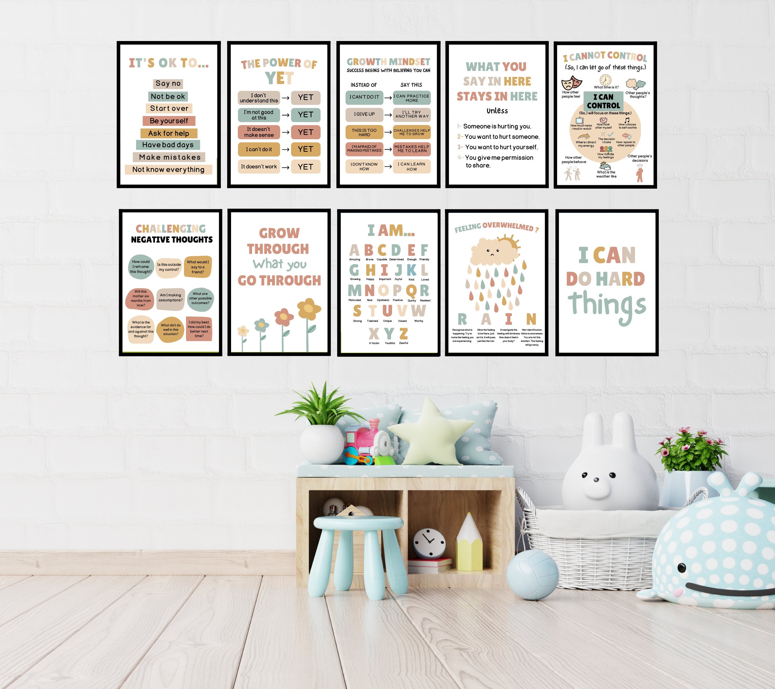 30 Boho Calming Corner Posters Printable for Toddler, Calm Corner Sign ...