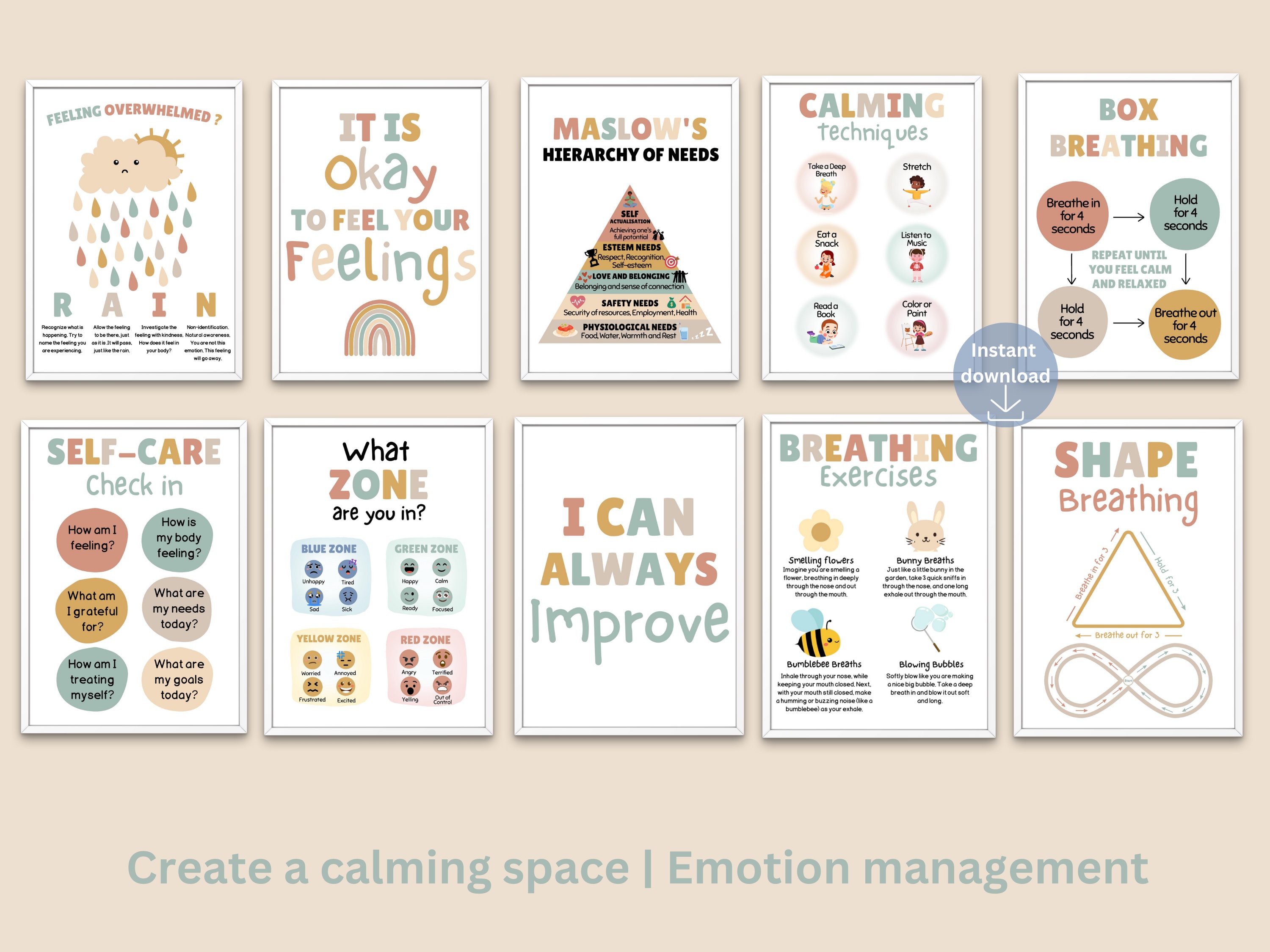 50 Boho Calming Corner Posters Printable, Calm Corner Sign, Calming ...