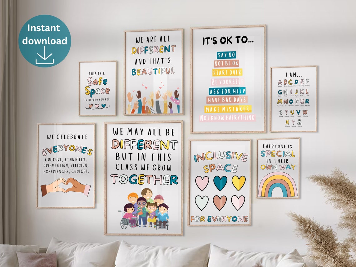 Set of 12 Inclusive Classroom Posters, School Counselor Office Decor ...