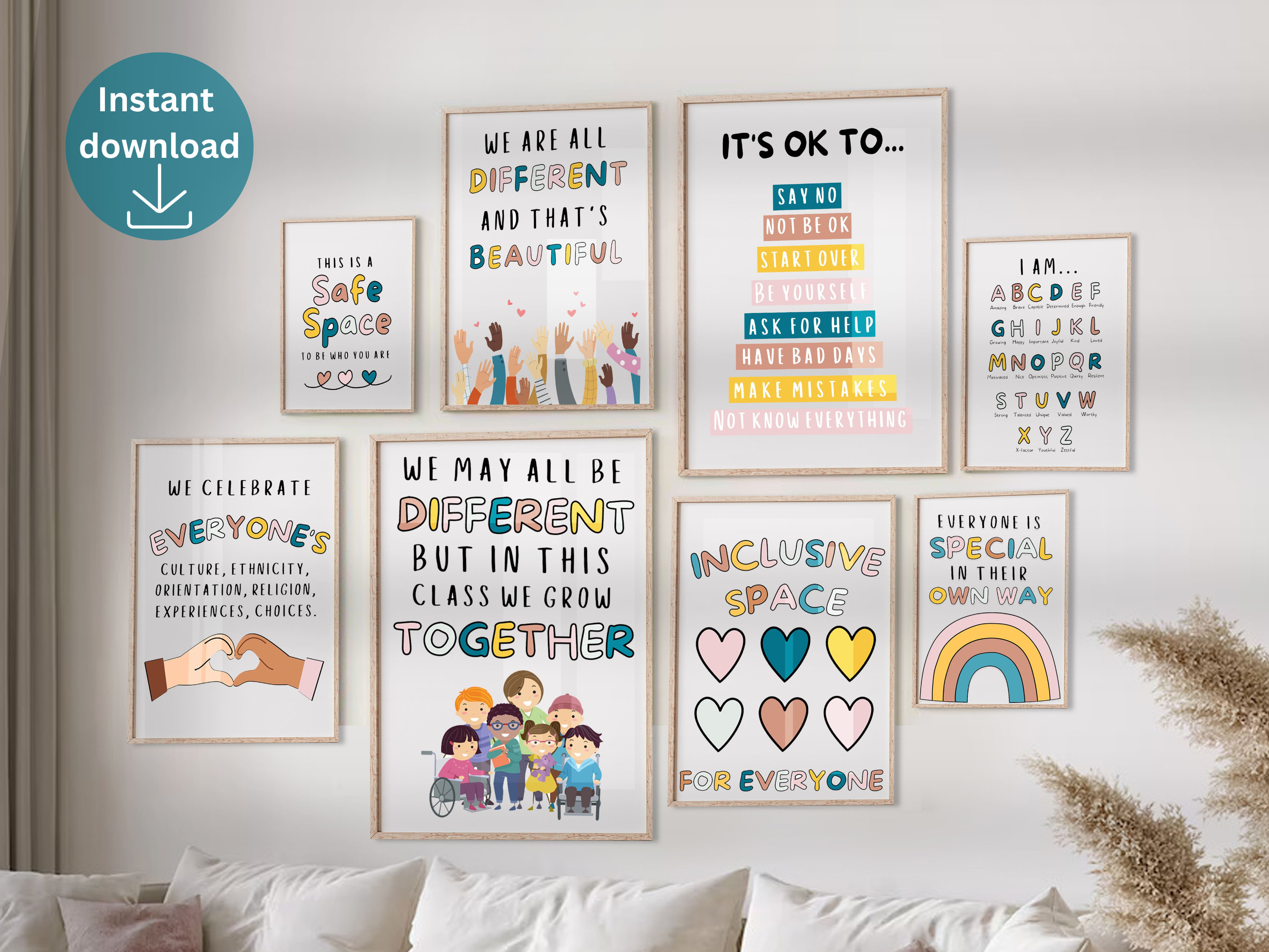 12 Inclusion Posters, Inclusive Classroom Decor Poster, Safe Space Sign ...