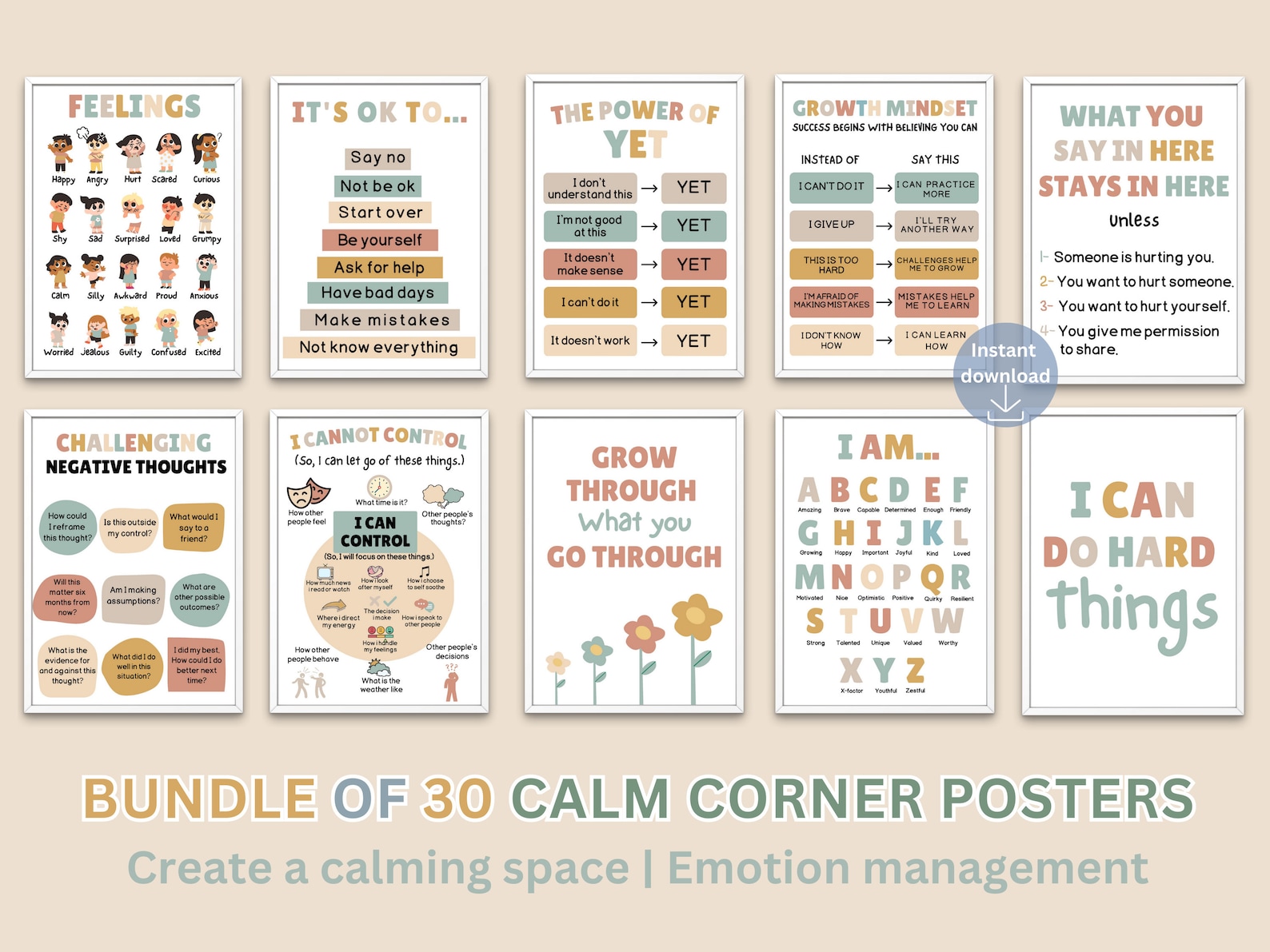 30 Boho Calming Corner Posters Printable, Calm Corner Sign, Calming ...
