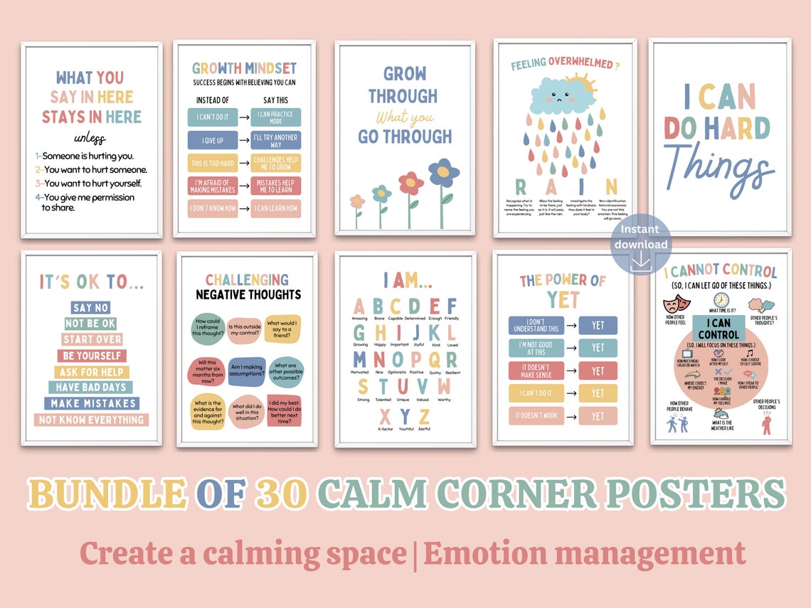 30 Calm Down Corner Posters Printable Calm Corner Sign Boho - Etsy