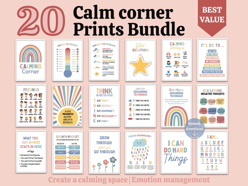 20 Calm Down Corner Posters Sign Kit Calming Decor Print Counselor ...