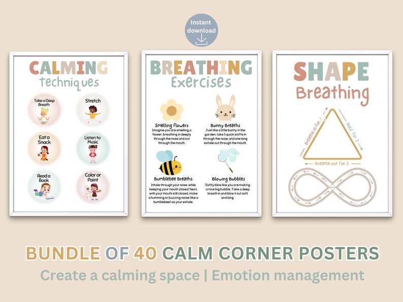 40 Boho Calming Corner Posters Printable, Calm Corner Sign, Calming ...