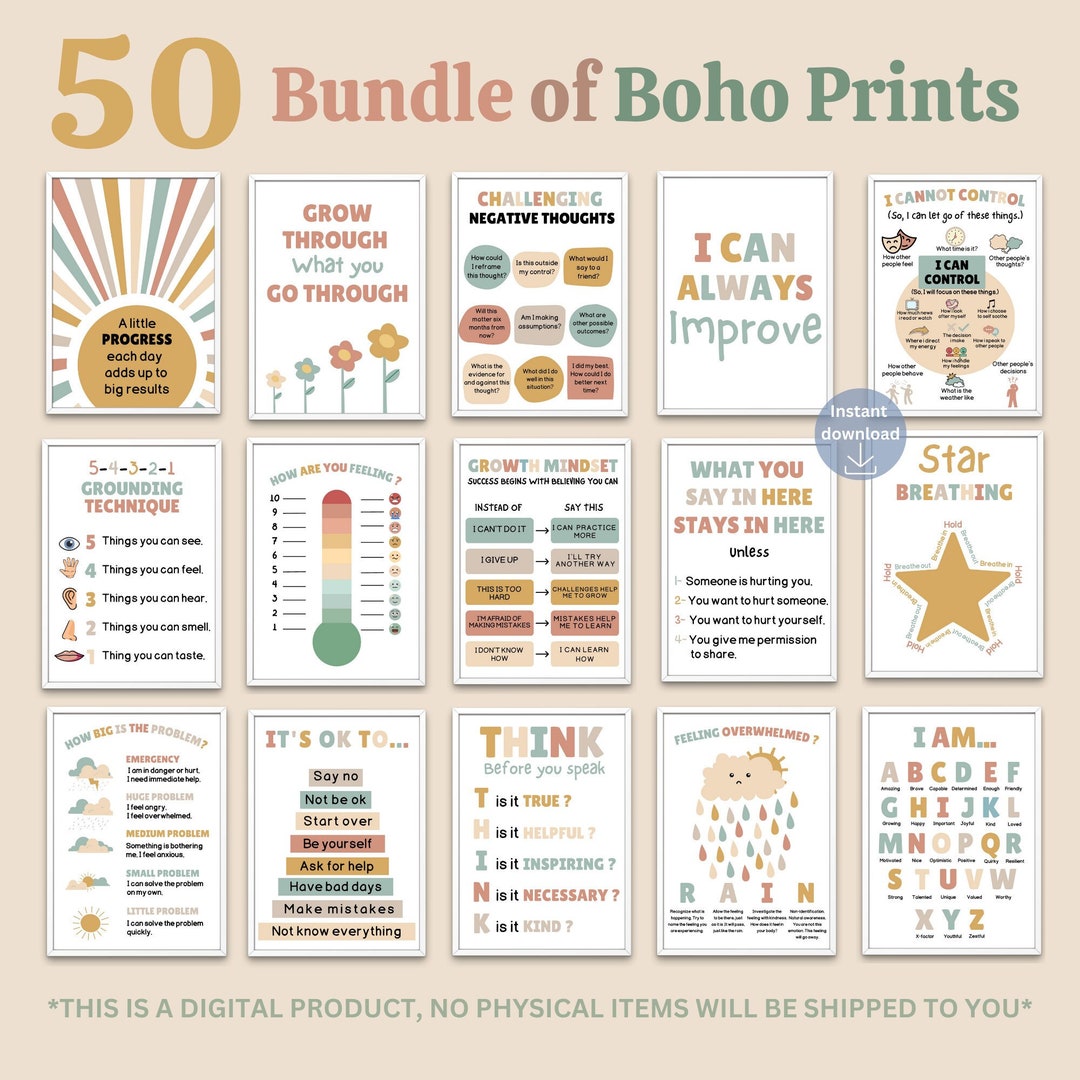 50 Boho School Counselor Office Decor, School Counseling Posters ...