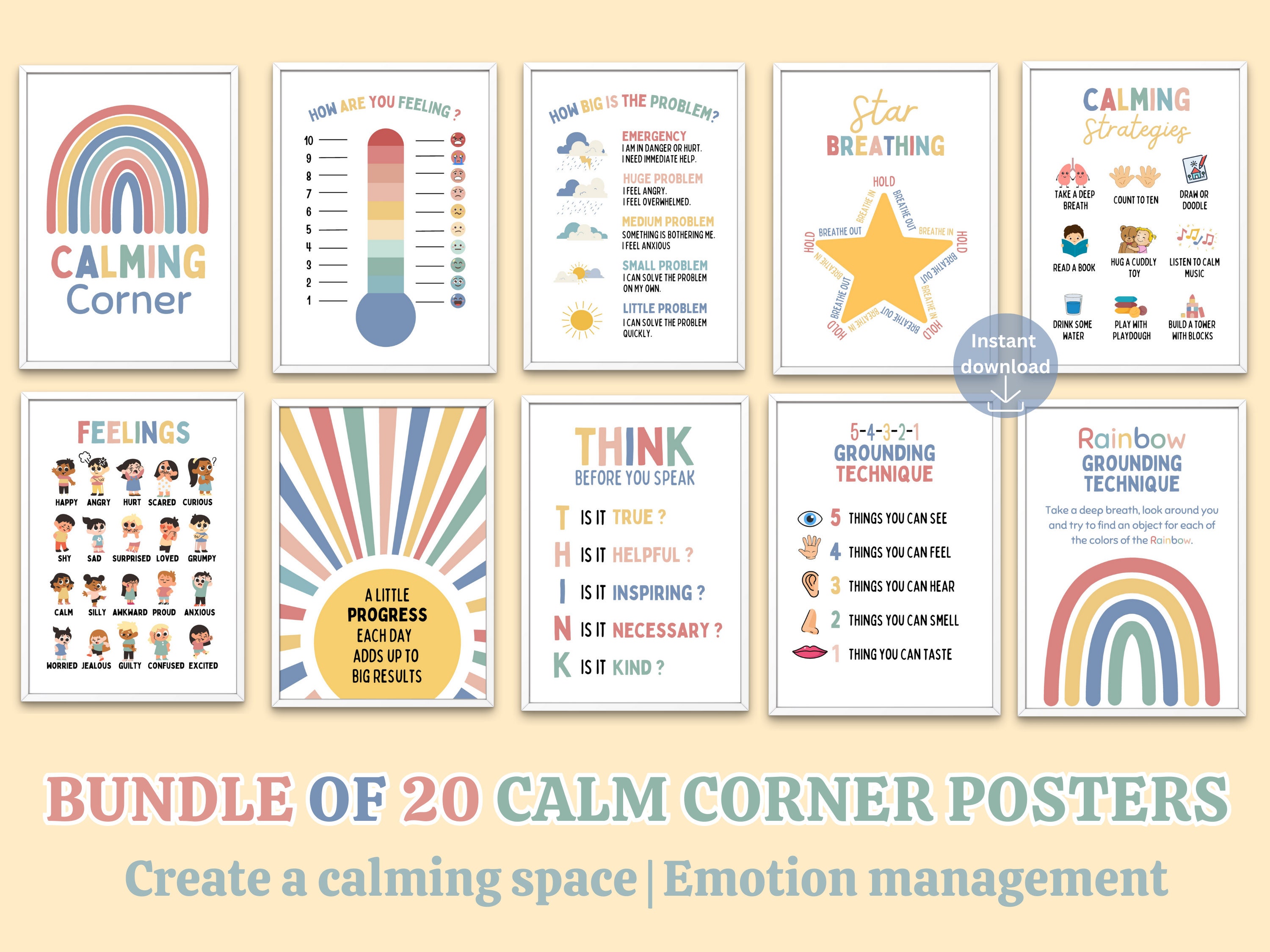 20 Calming Corner Posters, Calm Down Corner Poster Printable, Calm ...