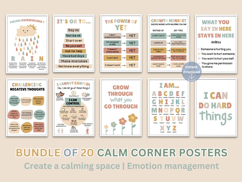 20 Calming Corner Posters Printable, Calm Corner Sign, Boho Calming ...
