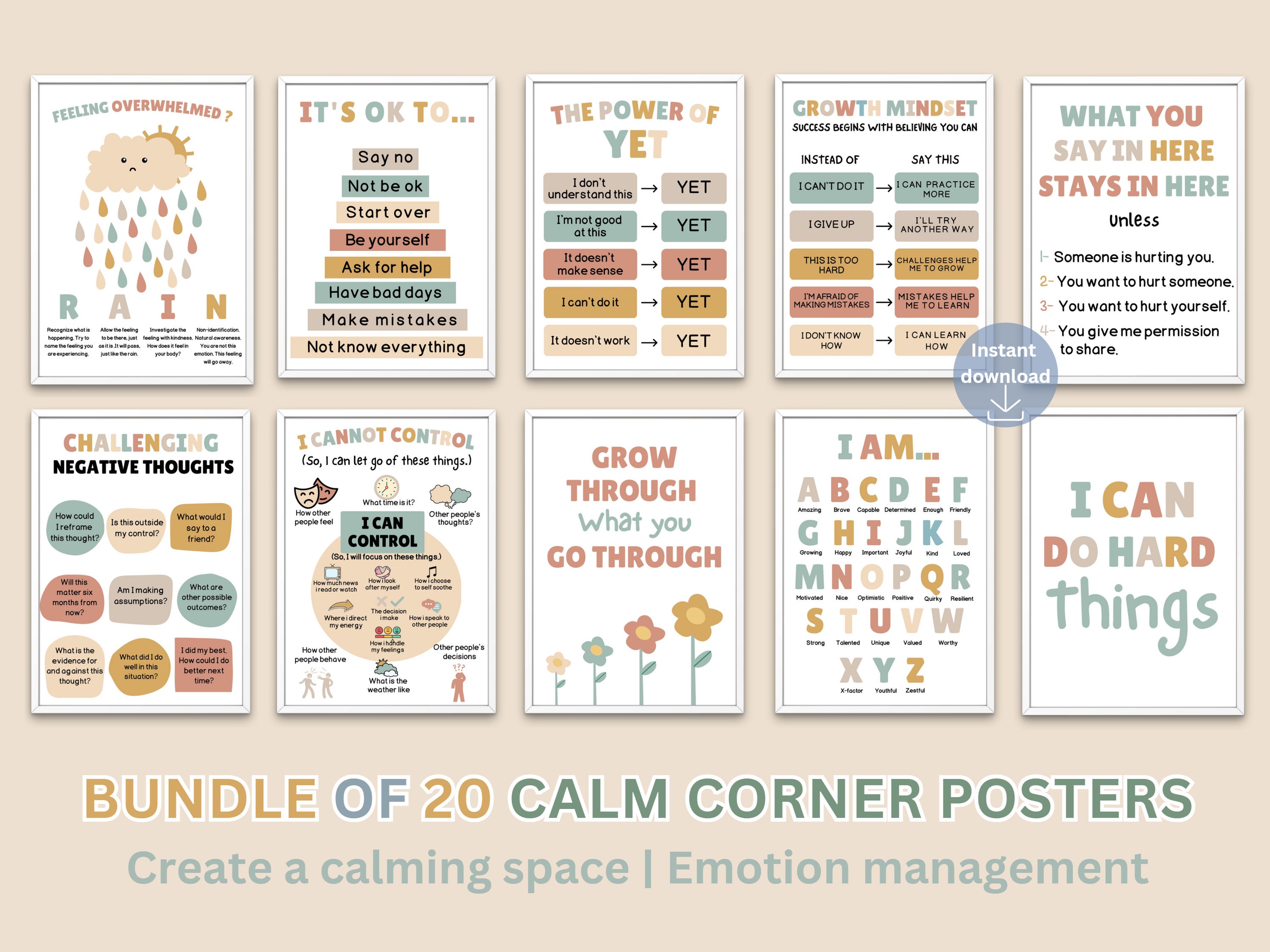 20 Calming Corner Posters Printable, Calm Corner Sign, Boho Calming ...