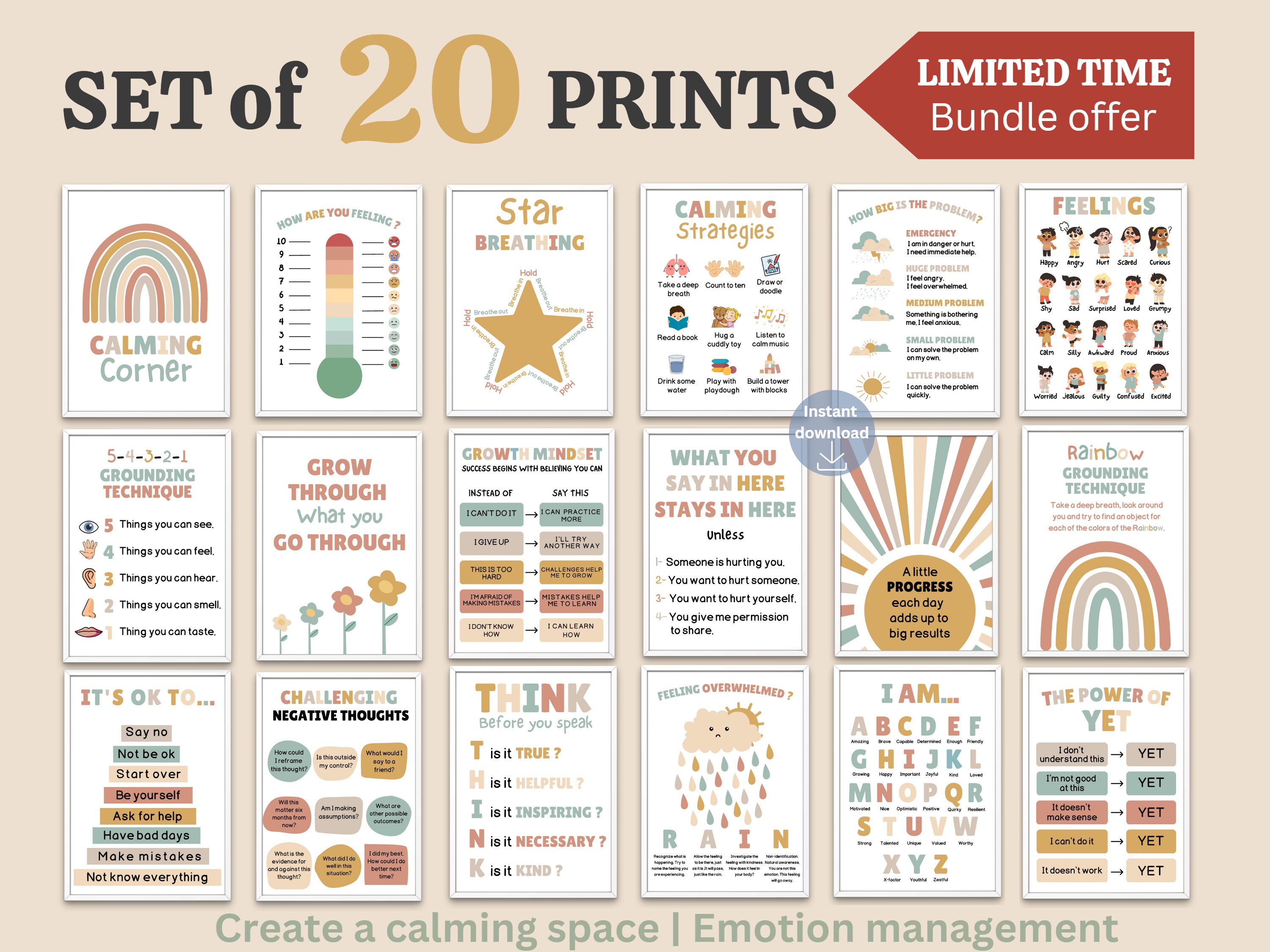 20 Calming Corner Posters Printable, Calm Corner Sign, Boho Calming ...