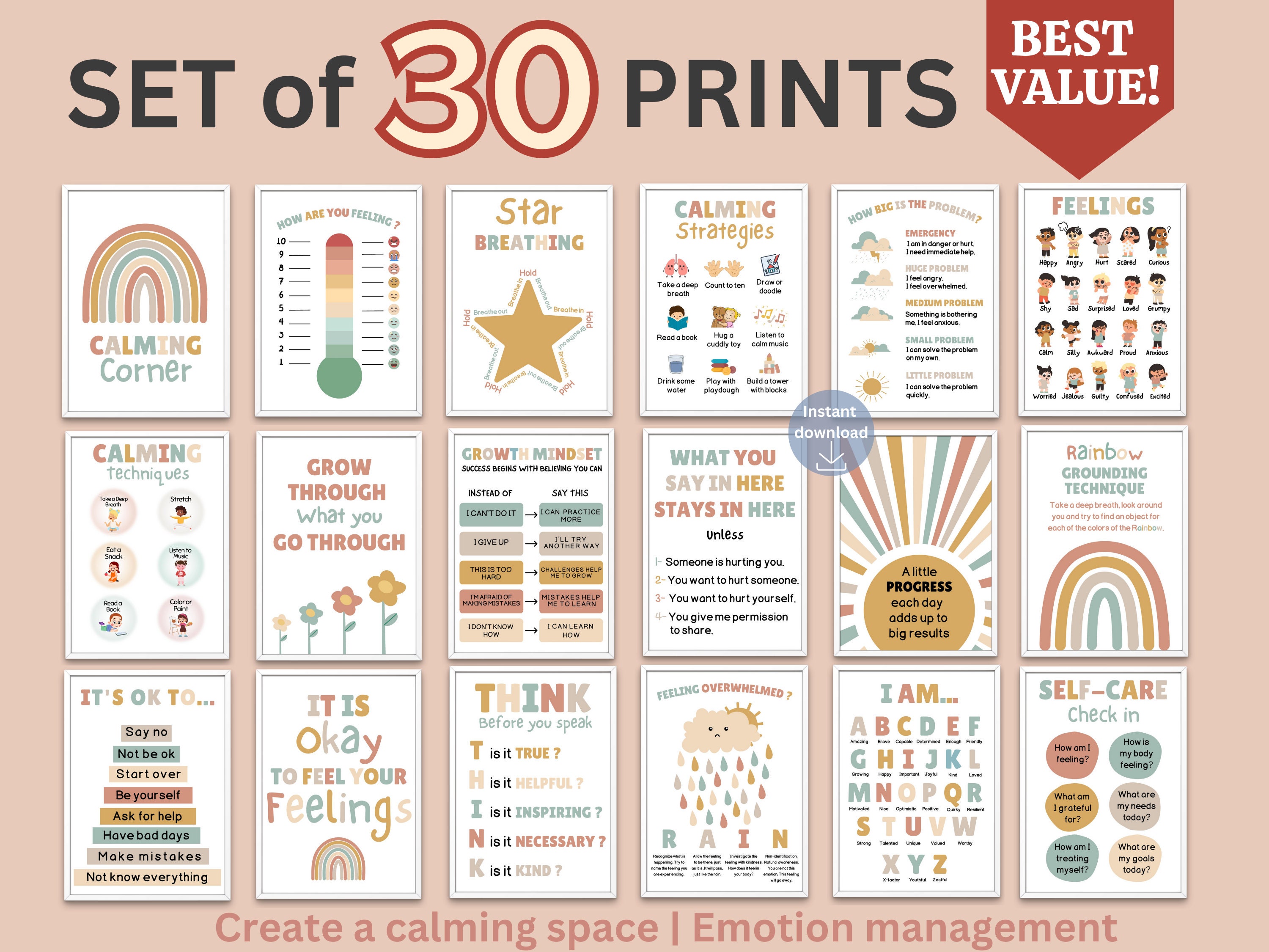 30 Boho Calming Corner Posters Printable, Calm Corner Sign, Calming ...