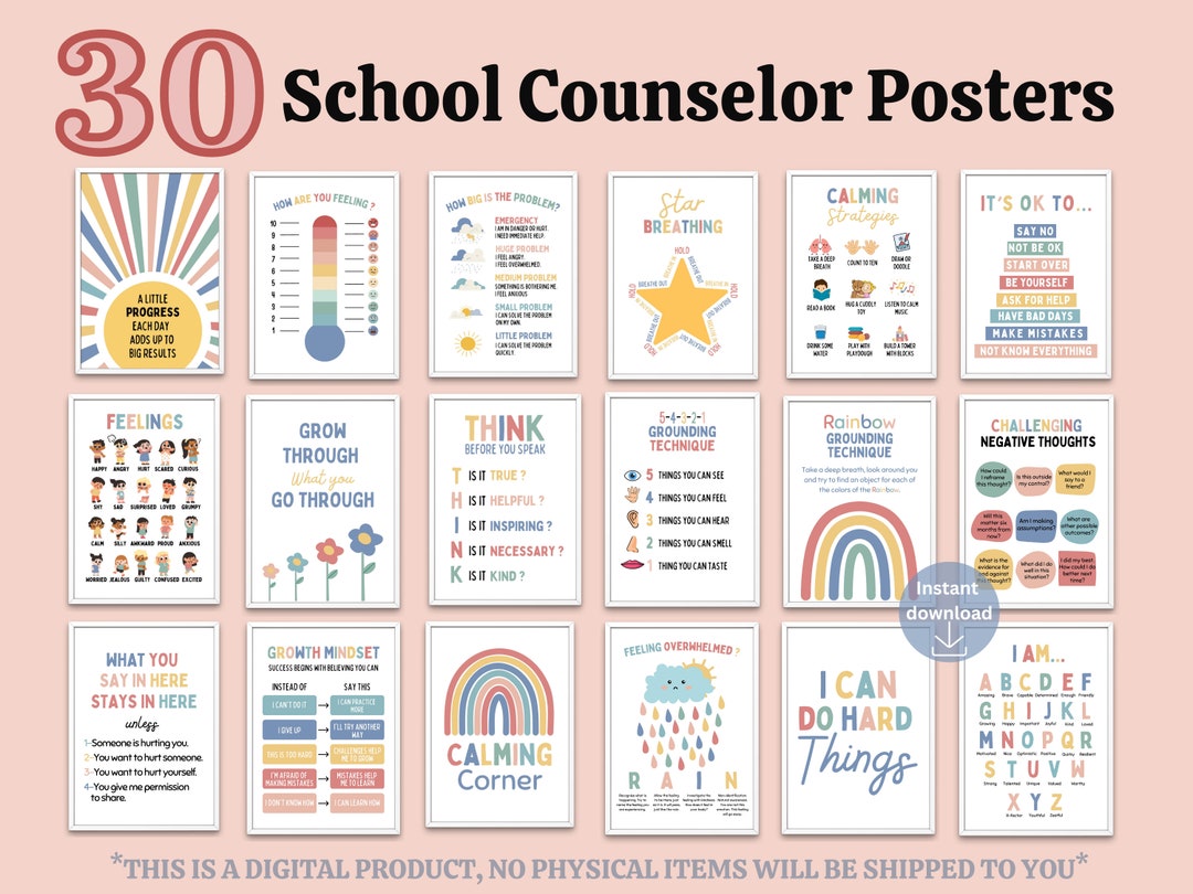 30 School Counseling Posters, School Counselor Office Decor ...