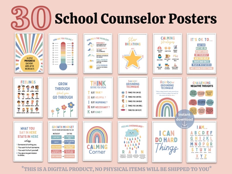 30 School Counseling Posters, School Counselor Office Decor ...
